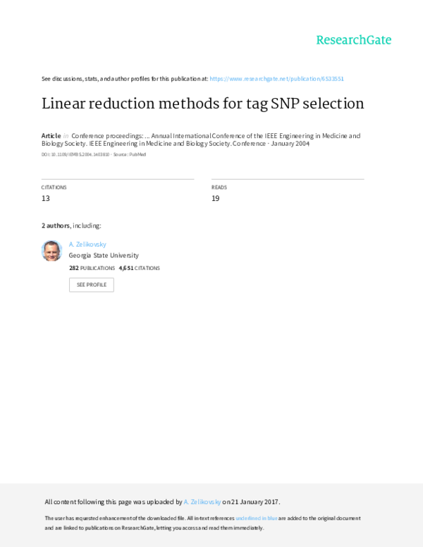 (PDF) Efficient Tag SNP Selection via Linear Methods
