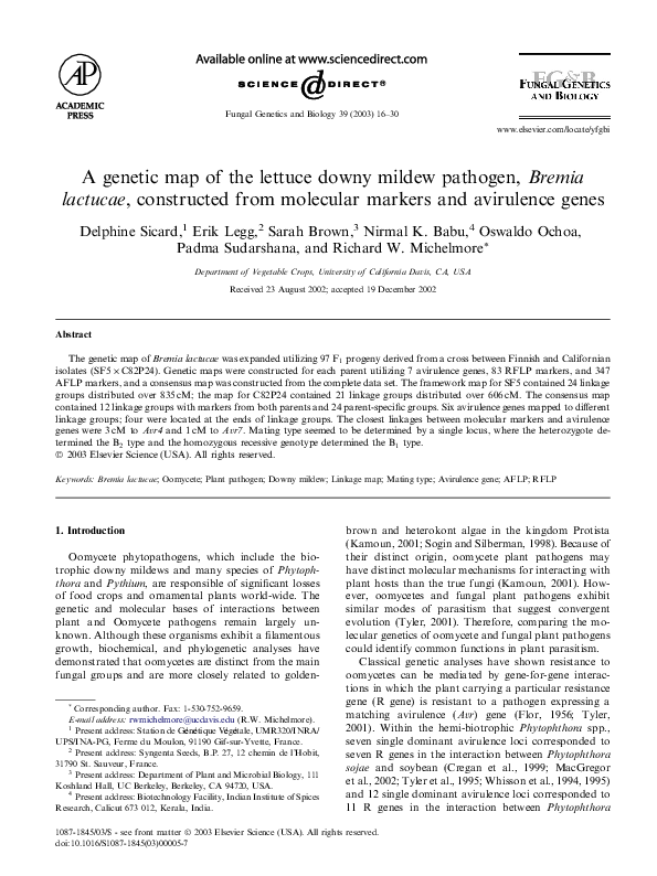 (PDF) A genetic map of the lettuce downy mildew pathogen, Bremia ...