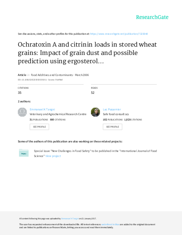 (PDF) Ochratoxin A and citrinin loads in stored wheat grains: Impact of ...