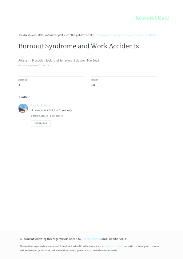 (PDF) Burnout Syndrome and Work Accidents