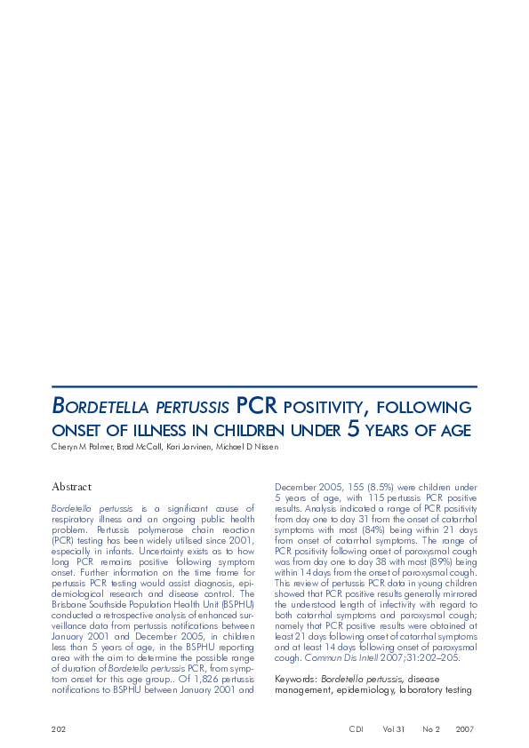 (PDF) Bordetella pertussis PCR positivity, following onset of illness ...