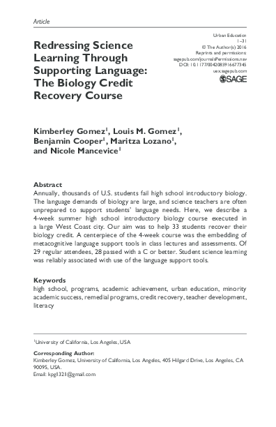 (PDF) Redressing Science Learning Through Supporting Language: The ...