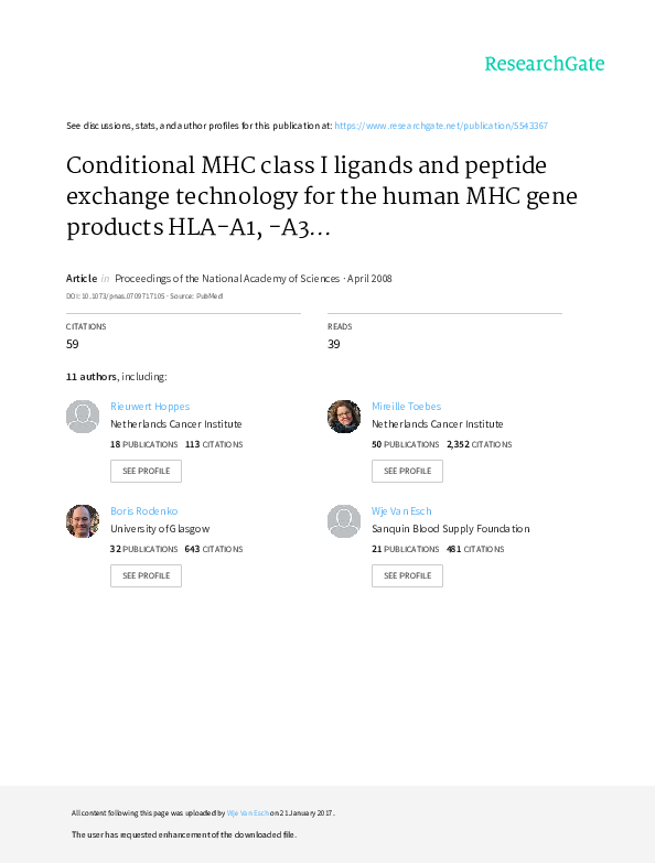 (PDF) Conditional MHC class I ligands and peptide exchange technology for the human MHC gene ...