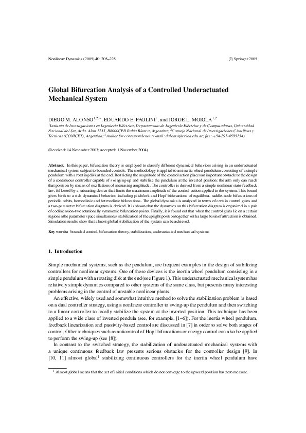 (PDF) Global Bifurcation Analysis of a Controlled Underactuated Mechanical System