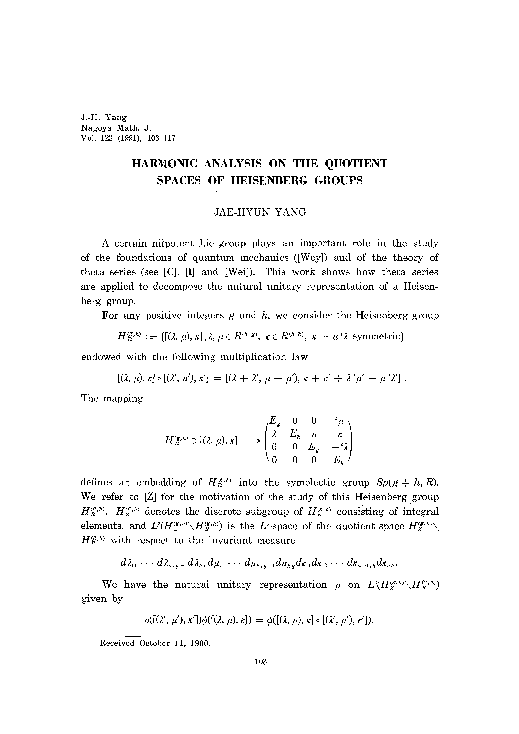 (PDF) Harmonic Analysis on the Quotient Spaces of Heisenberg Groups, II