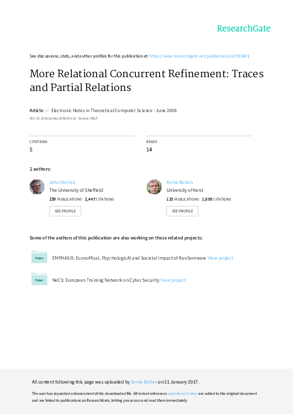 Pdf More Relational Concurrent Refinement Traces And Partial Relations