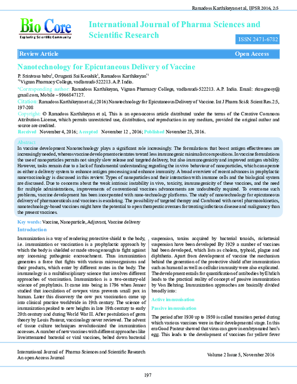 (PDF) Nanotechnology for Epicutaneous Delivery of Vaccine | kaushik ...