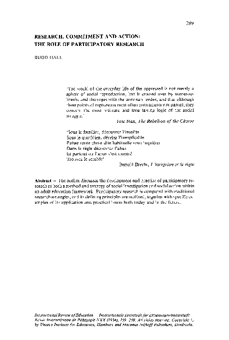 (PDF) Research, Commitment and Action: the Role of Participatory Research