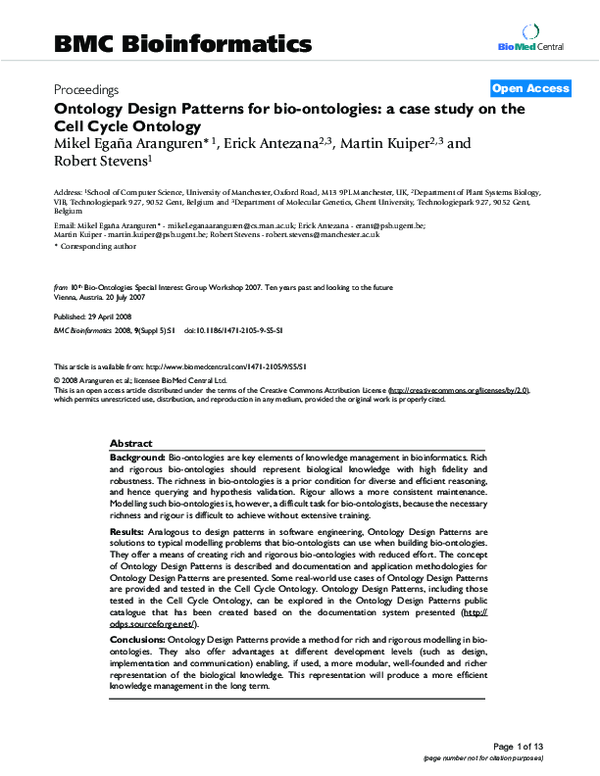 (PDF) Ontology Design Patterns for Bio-Ontologies: a Case Study on the ...