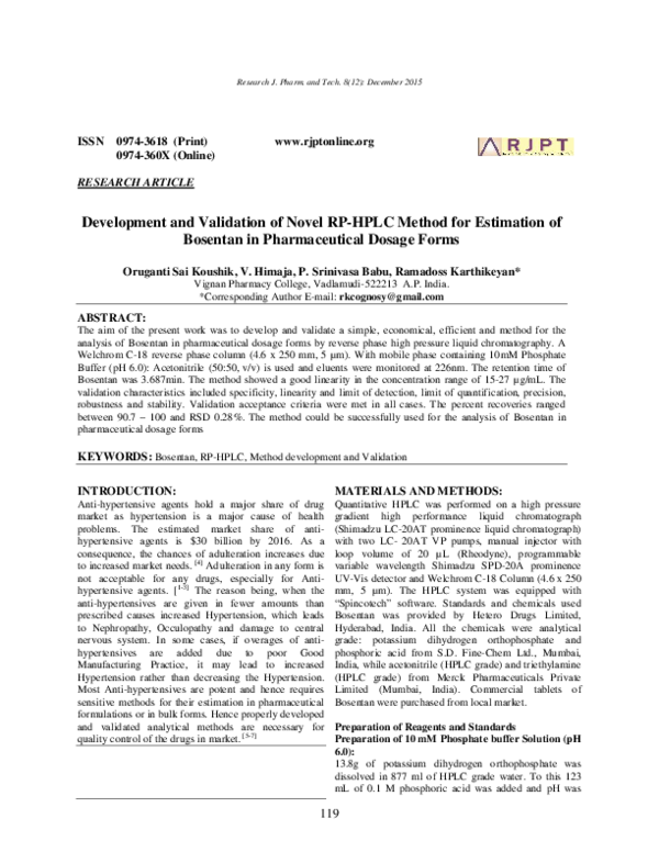 Pdf Development And Validation Of Novel Rp Hplc Method For Estimation