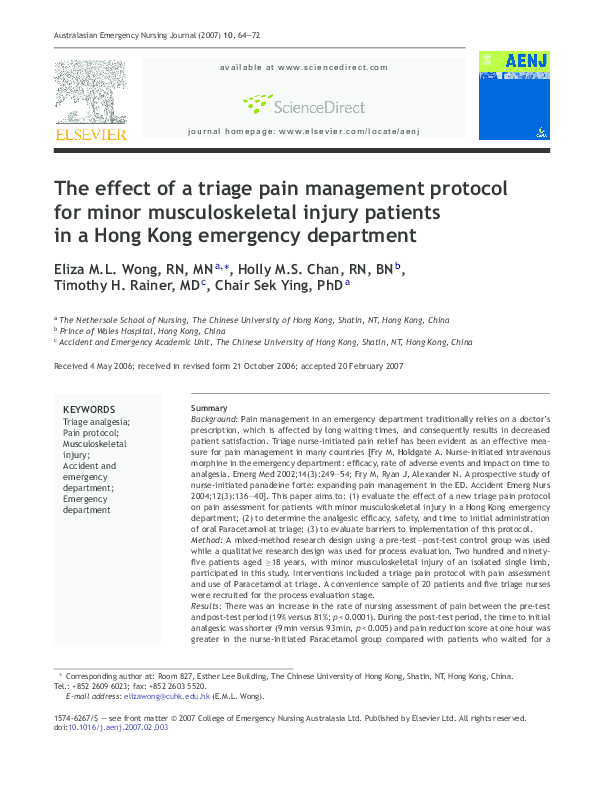 (PDF) The effect of a triage pain management protocol for minor ...