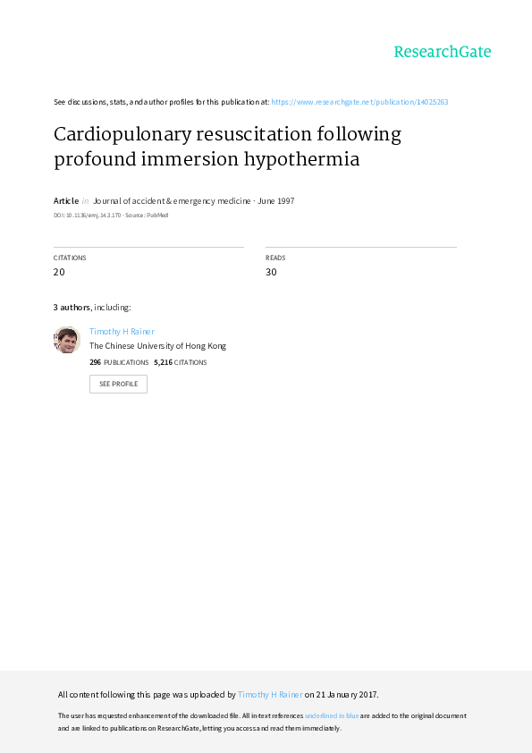 (PDF) Cardiopulmonary resuscitation following profound immersion ...