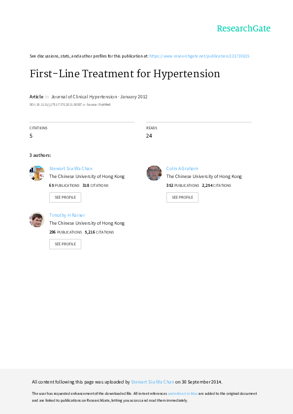 (PDF) First-Line Treatment for Hypertension