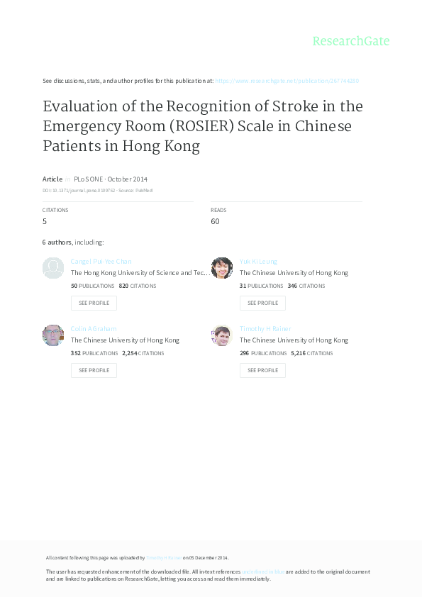 (PDF) Evaluation of the Recognition of Stroke in the Emergency Room ...
