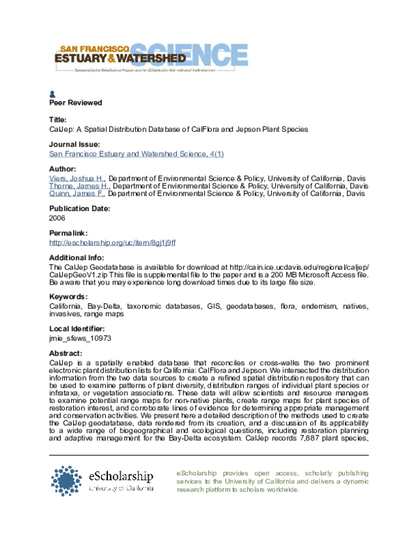 (PDF) CalJep: A Spatial Distribution Database of CalFlora and Jepson ...