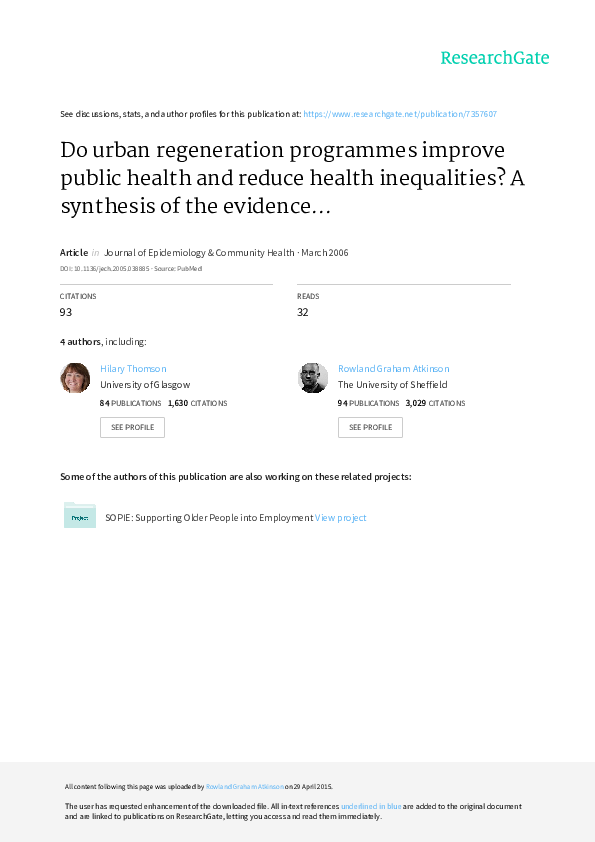 (PDF) Do Urban Regeneration Programmes Improve Public Health and Reduce ...