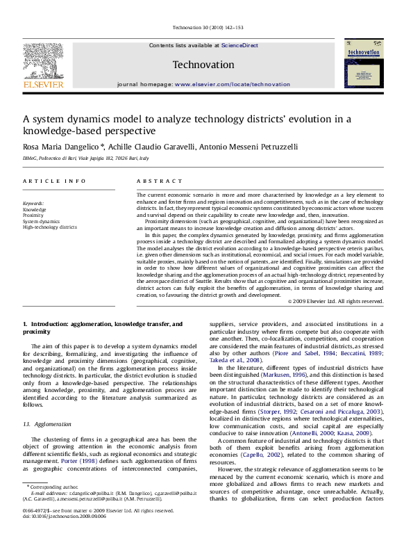 (PDF) A System Dynamics Model to Analyze Technology Districts ...
