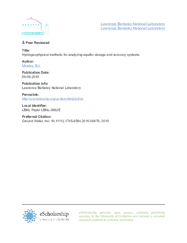 (PDF) Hydrogeophysical Methods for Analyzing Aquifer Storage and ...