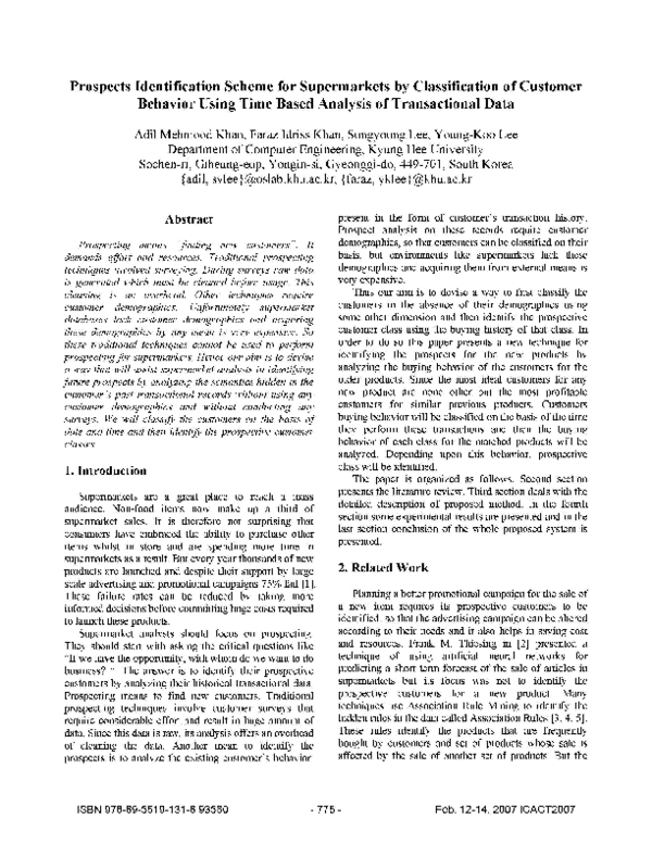 (PDF) Prospects Identification Scheme for Supermarkets by Classification of Customer Behavior ...