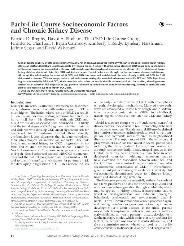 (PDF) Early-Life Course Socioeconomic Factors and Chronic Kidney Disease