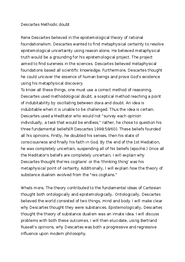 (DOC) Descartes Methodic doubt