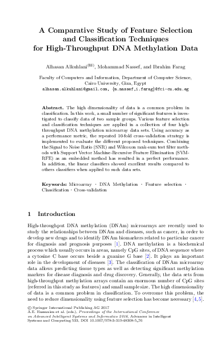 (PDF) A Comparative Study of Feature Selection and Classification Techniques for High-Throughput ...