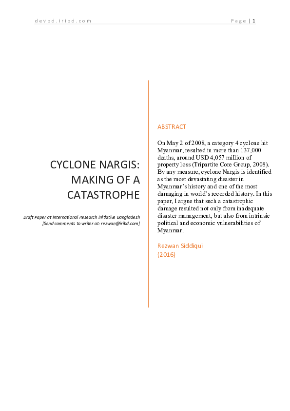 (PDF) Cyclone Nargis: Making of A Catastrophe