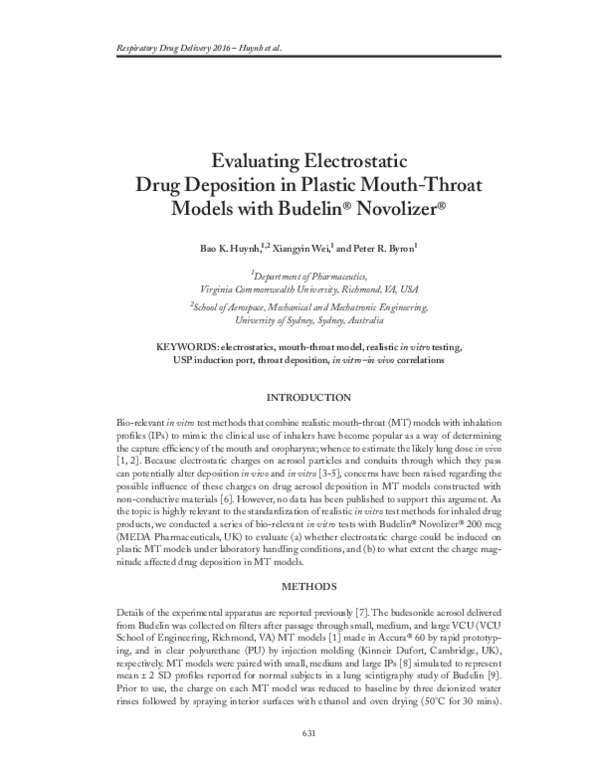 (PDF) Evaluating Electrostatic Drug Deposition in Plastic Mouth-Throat ...