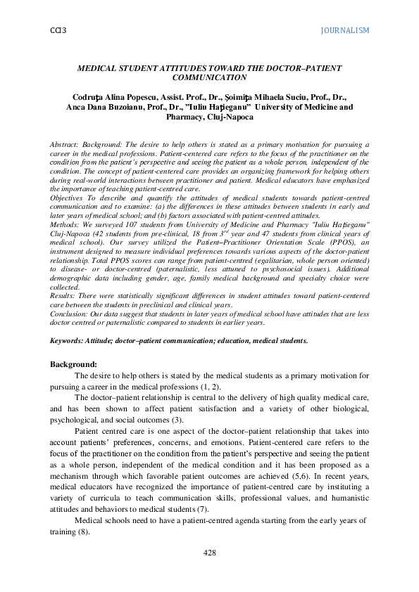 (PDF) MEDICAL STUDENT ATTITUDES TOWARD THE DOCTOR–PATIENT COMMUNICATION