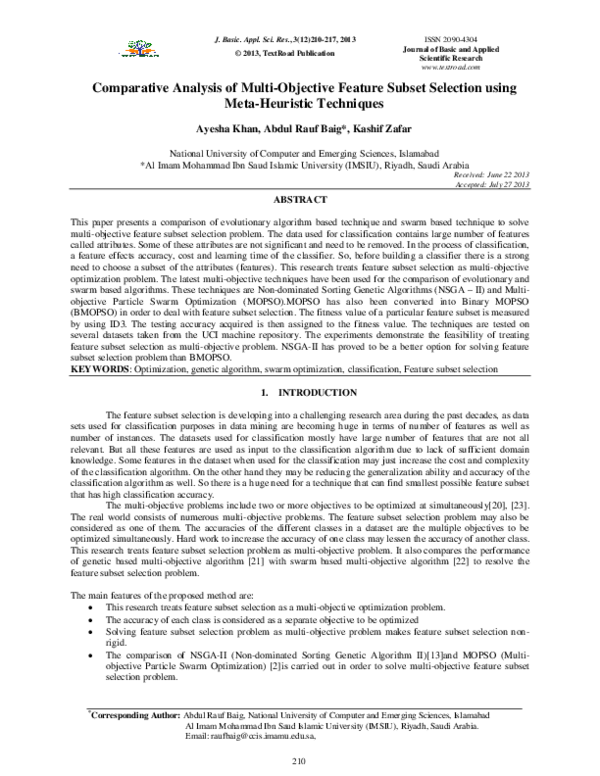 Pdf Comparative Analysis Of Multi Objective Feature Subset Selection