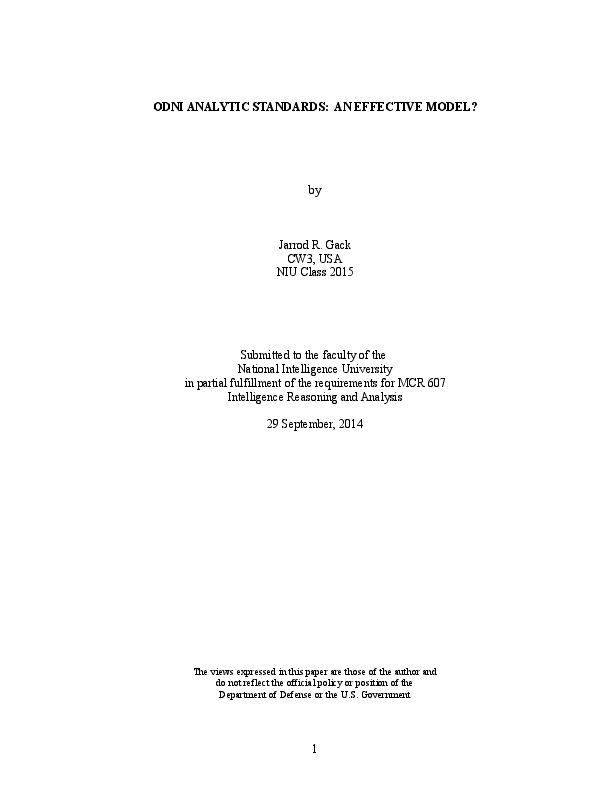 (DOC) ODNI ANALYTIC STANDARDS: AN EFFECTIVE MODEL?