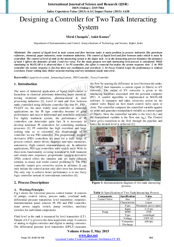 (PDF) Designing a Controller for Two Tank Interacting System