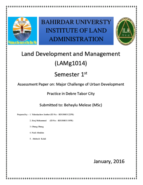 (PDF) BAHIRDAR UNIVERSTY INSTITUTE OF LAND ADMINISTRATION Land ...