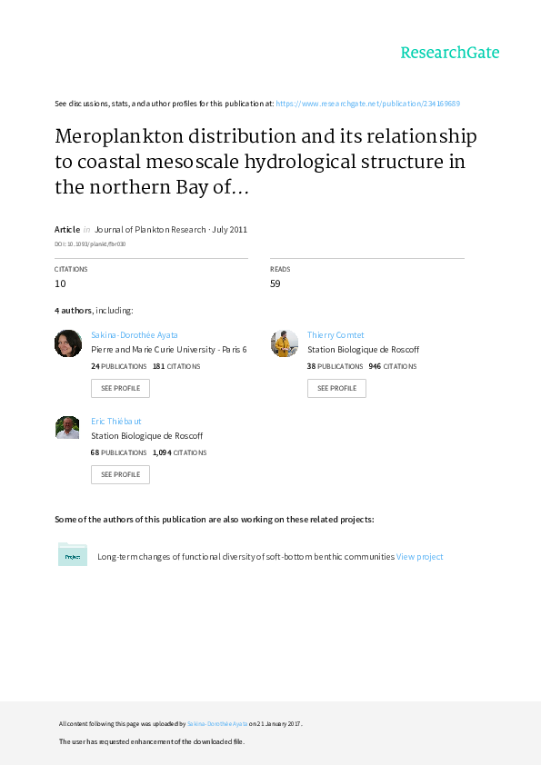 (PDF) Meroplankton distribution and its relationship to coastal ...