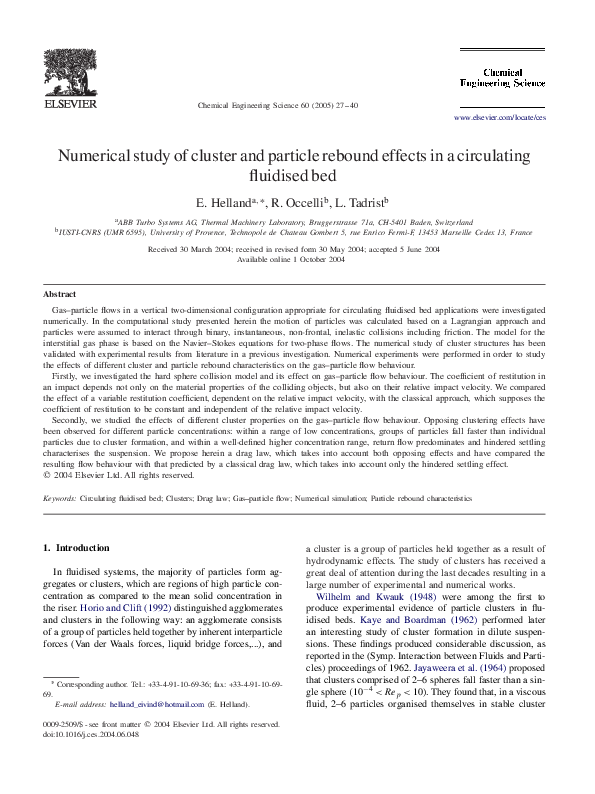 (PDF) Numerical study of cluster and particle rebound effects in a circulating fluidised bed