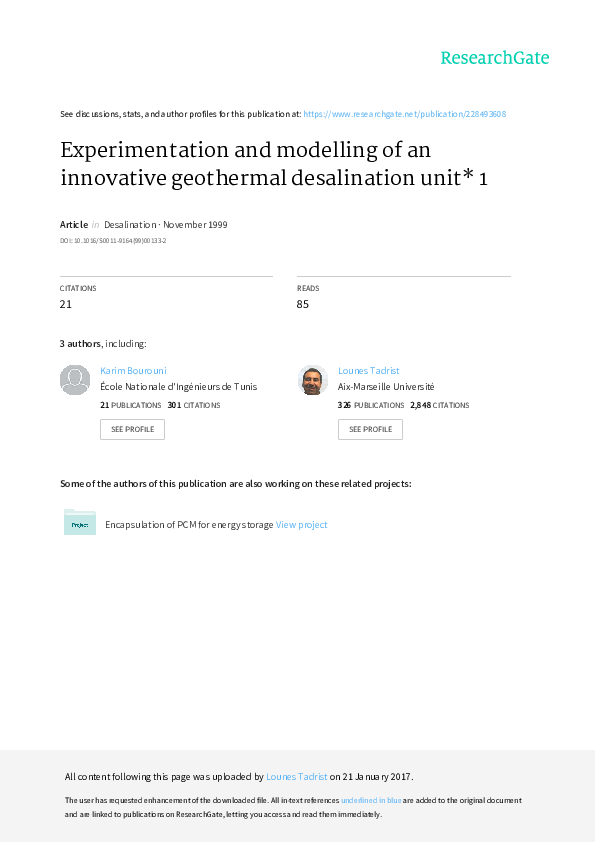 (PDF) Experimentation and modelling of an innovative geothermal ...