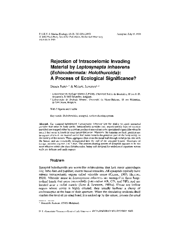 (PDF) Rejection of Intracoelomic Invading Material by Leptosynapta ...