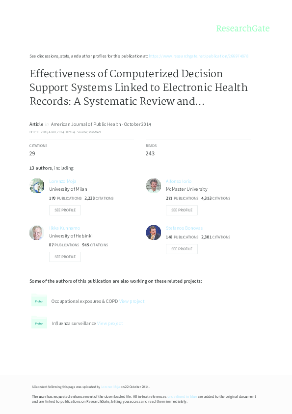 Effectiveness Of Computerized Decision Support Systems Linked To