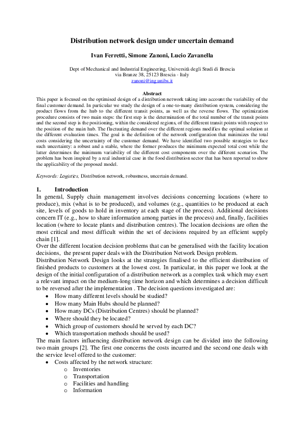 (PDF) Distribution network design under uncertain demand