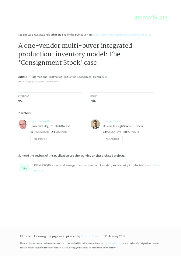 Pdf A One Vendor Multi Buyer Integrated Production Inventory Model The ‘consignment Stock Case
