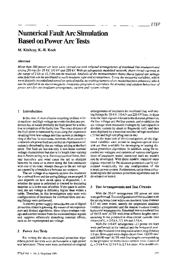 Pdf Numerical Fault Arc Simulation Based On Power Arc Tests