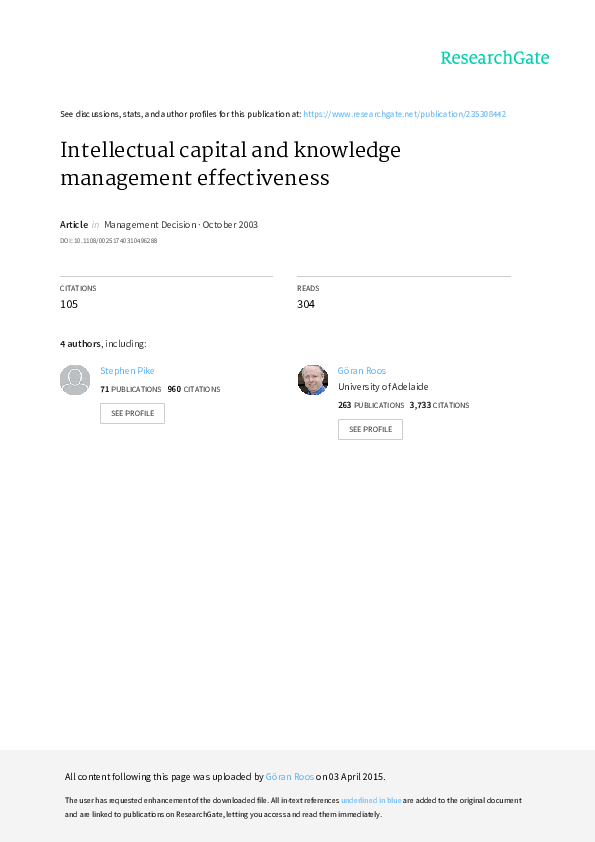 (PDF) Intellectual capital and knowledge management effectiveness