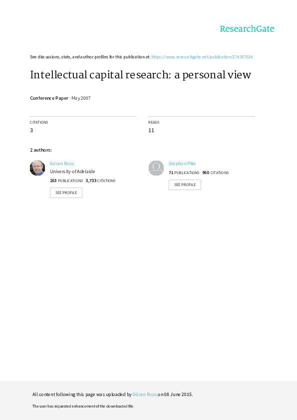 (PDF) Intellectual capital research: a personal view
