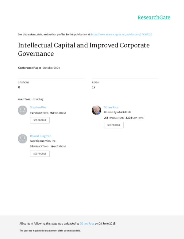(PDF) Intellectual Capital and Improved Corporate Governance