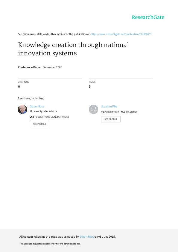 (PDF) Knowledge creation through national innovation systems
