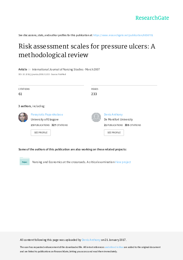 (PDF) Risk assessment scales for pressure ulcers: a methodological ...