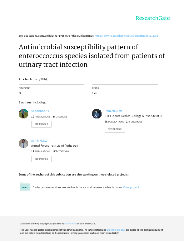 (PDF) Antimicrobial susceptibility pattern of Enterococcus species from ...