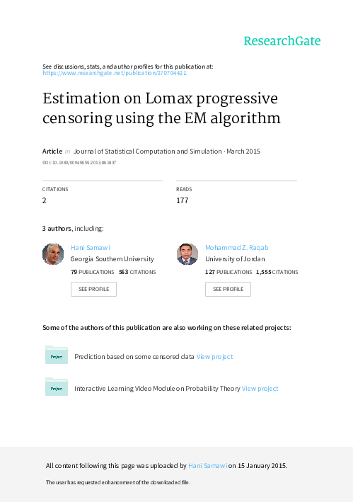 Pdf Estimation On Lomax Progressive Censoring Using The Em Algorithm
