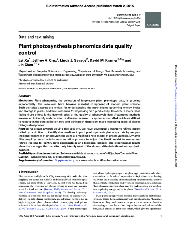 (PDF) Plant Photosynthesis Phenomics Data Quality Control