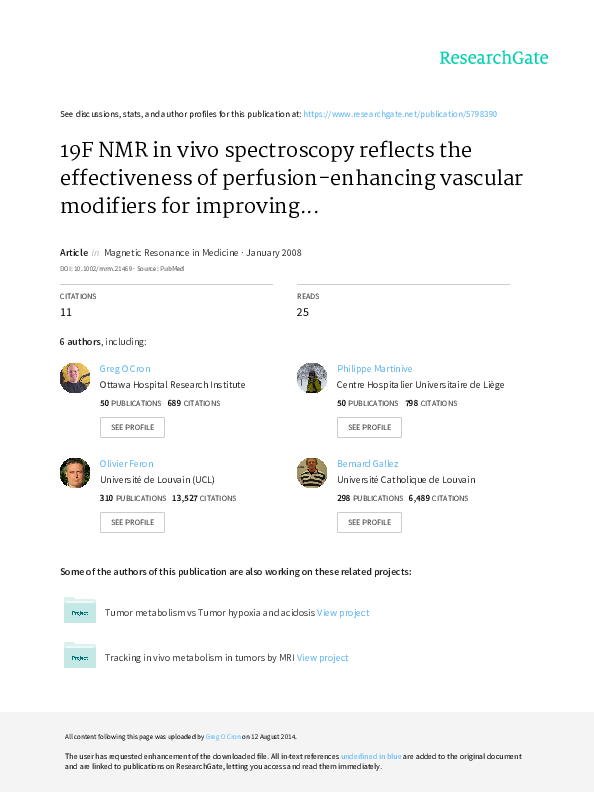 (PDF) 19F NMR in vivo spectroscopy reflects the effectiveness of perfusion-enhancing vascular ...